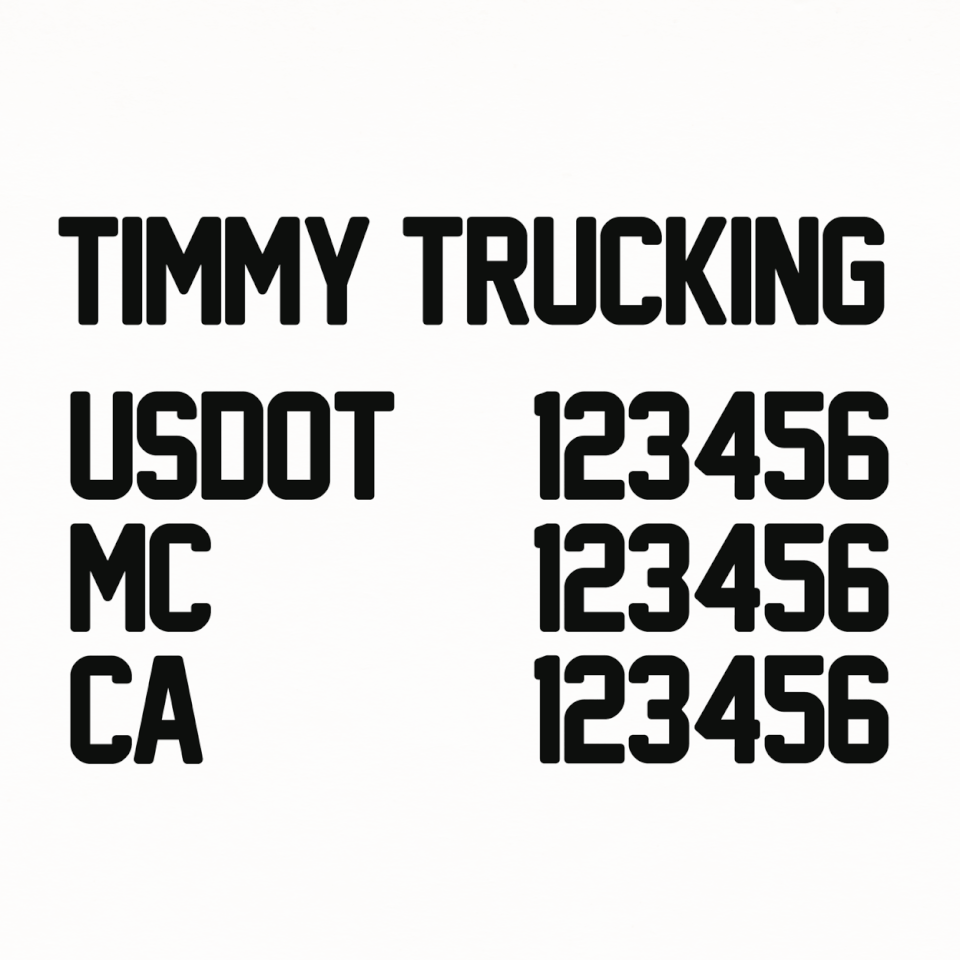 Spaced Cab Regulation Numbers – Truck Door Decals