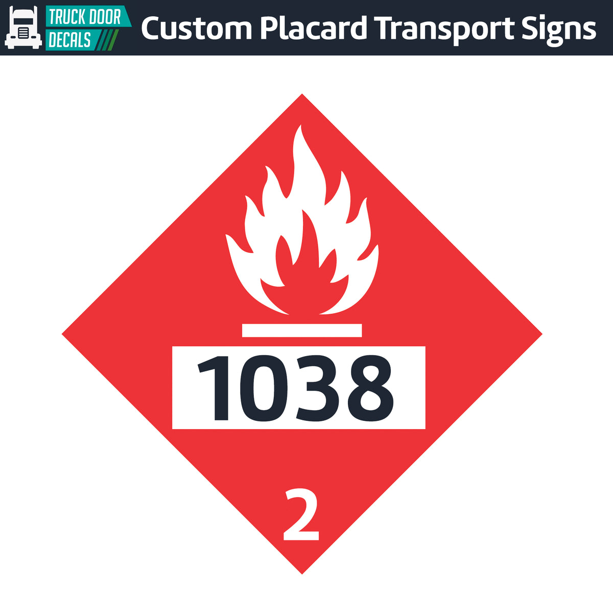 Hazard Class 2: Flammable Gas UN #1038 Placard Sign – Truck Door Decals