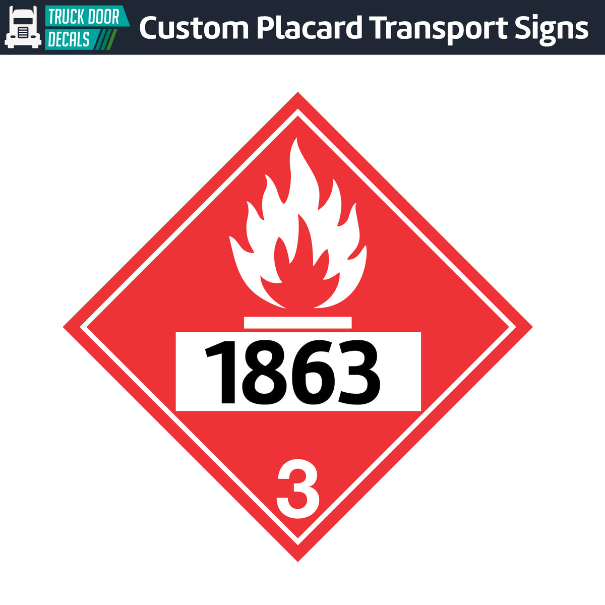 Hazard Class 3: Flammable Liquids UN # 1863 Placard Sign – Truck Door ...