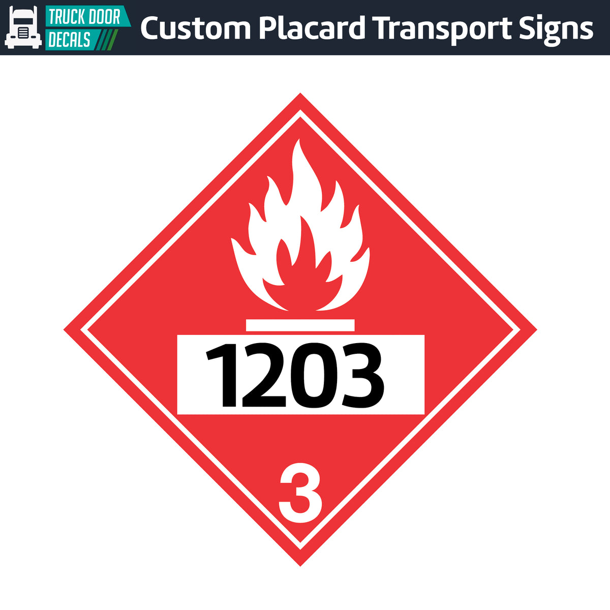 Hazard Class 3: Flammable Liquids UN # 1203 Placard Sign – Truck Door ...
