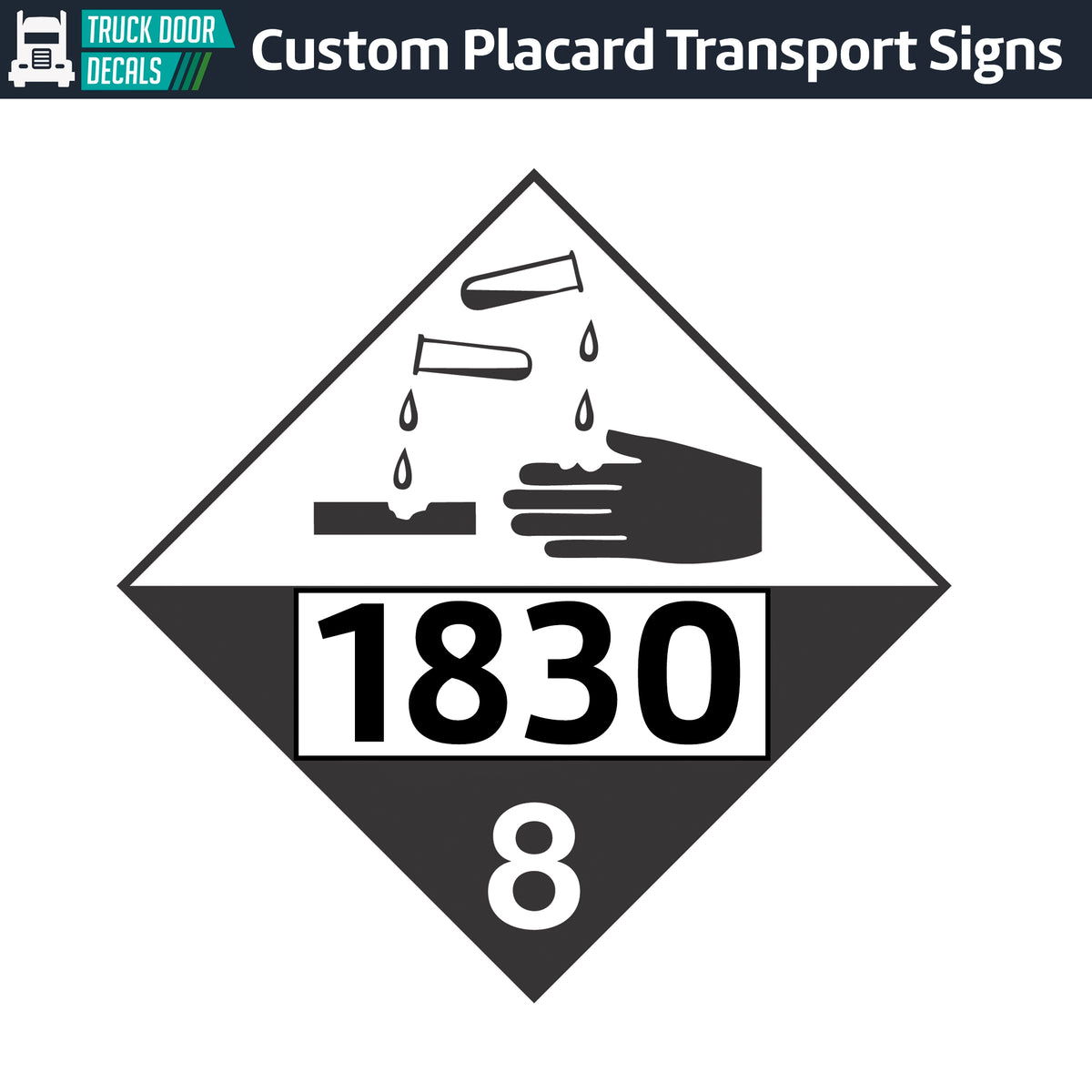 Hazard Class 8: Corrosive UN # 1830 Placard Sign – Truck Door Decals