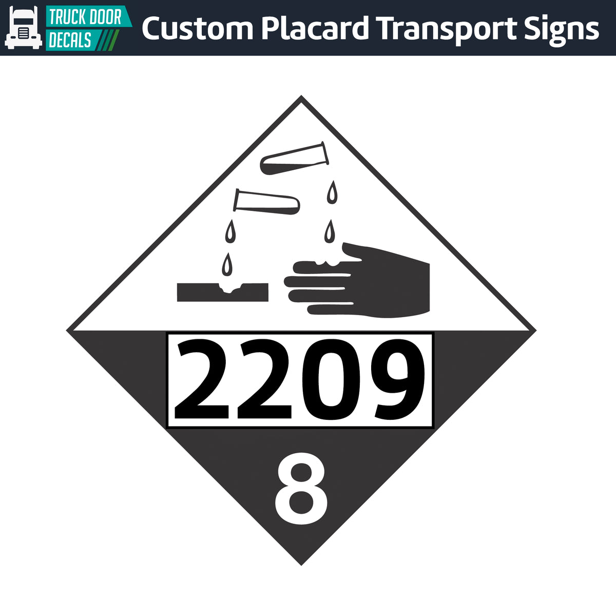 Hazard Class 8: Corrosive UN # 2209 Placard Sign – Truck Door Decals