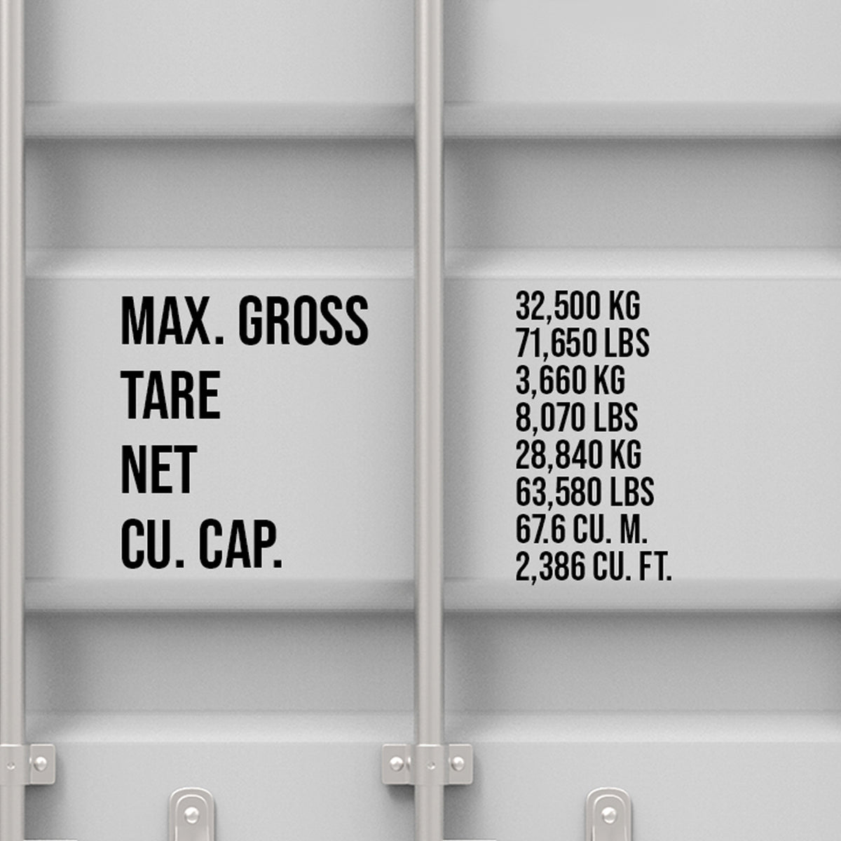 Custom Shipping Container Door Max Gross, Tare, Net, CU CAP Number Let ...