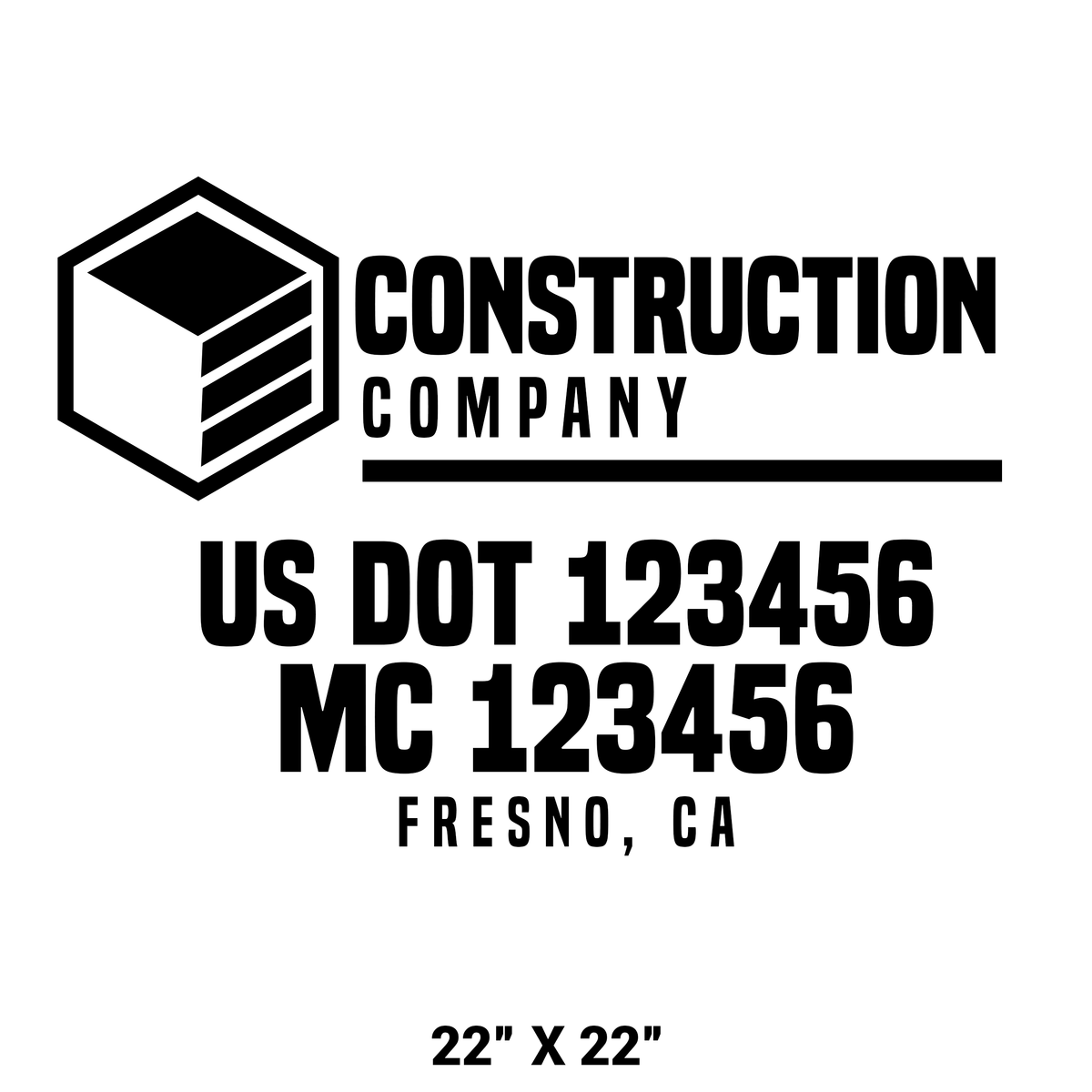 Company Construction Truck Decal with 2 Regulation Numbers, USDOT ...