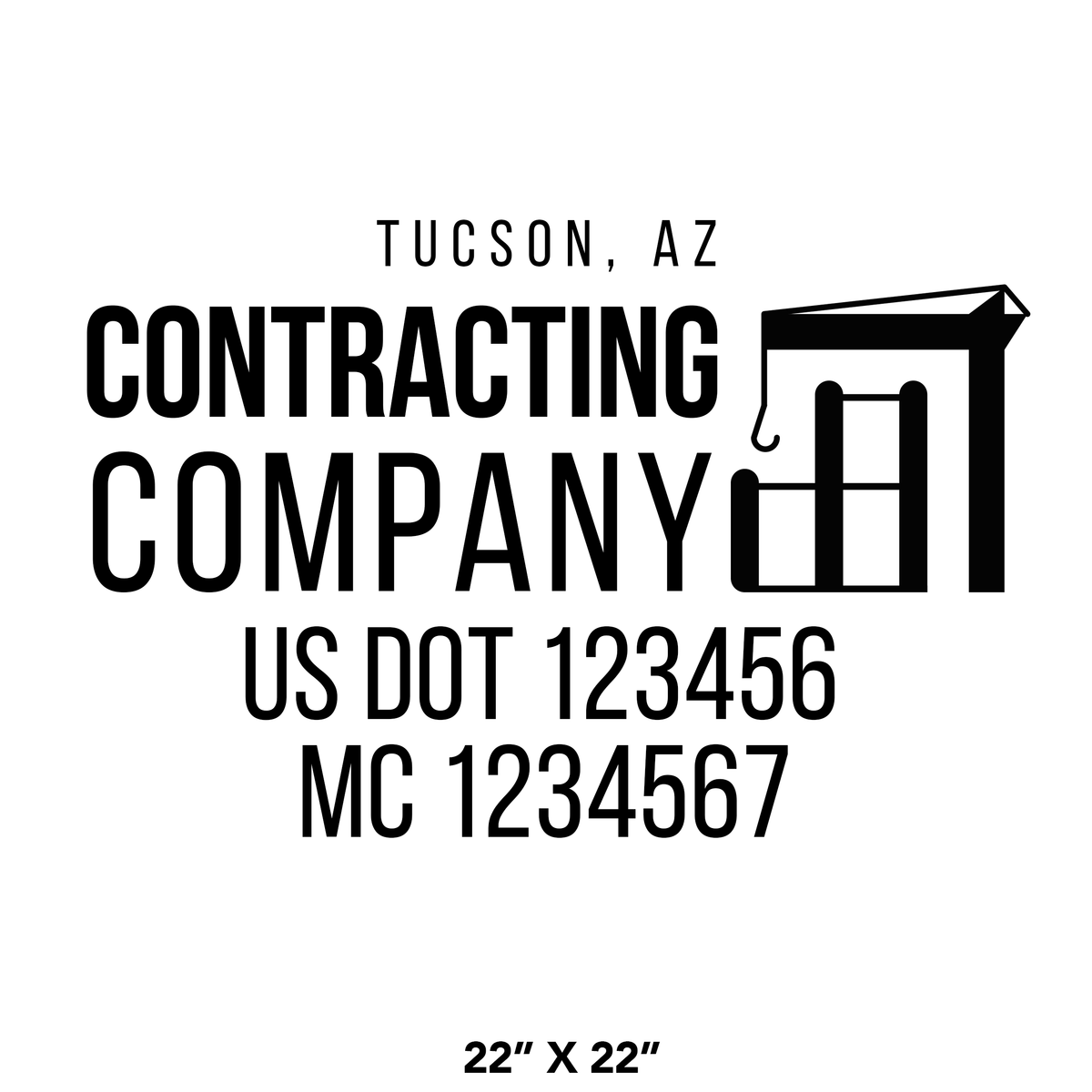 Company Construction Truck Decal with 2 Regulation Numbers, USDOT ...
